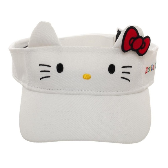 Bioworld | Accessories | Hello Kitty Visor Hat Cat Ears White Bow ...